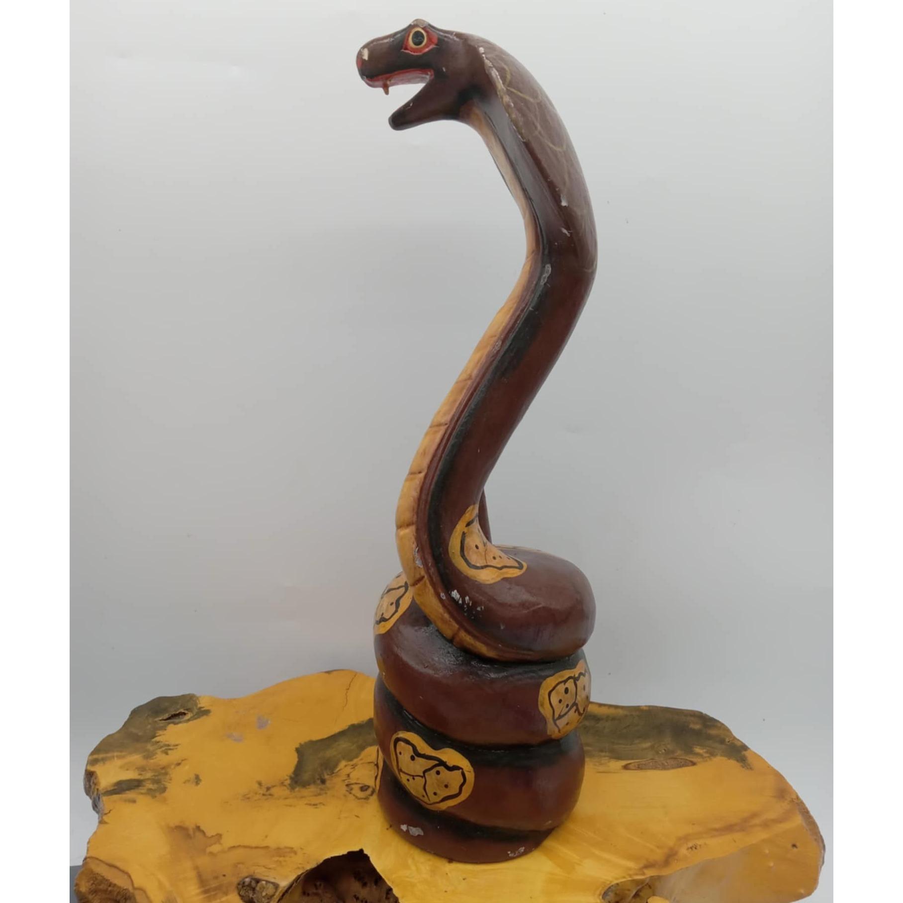 Carved wood cobra, snake, decor