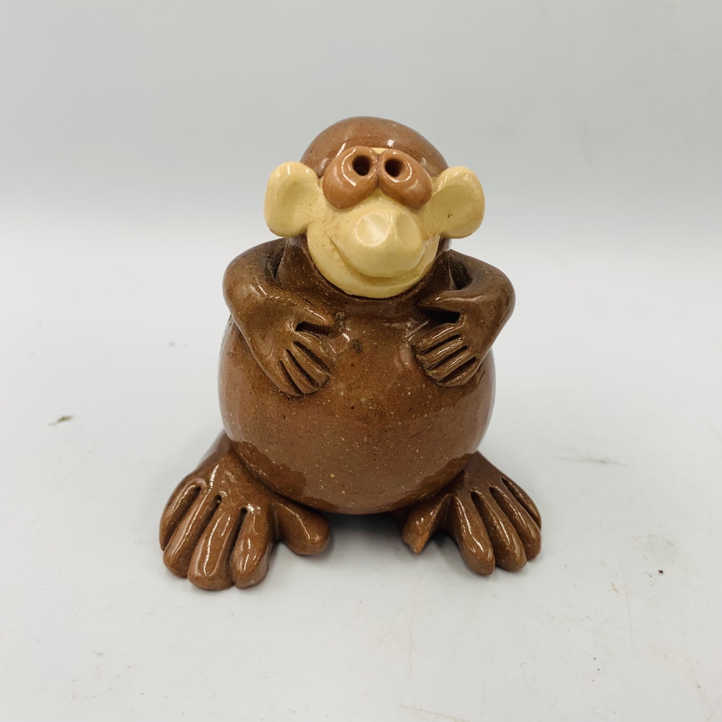 03 Pottery Foot Art Whimsical Monkey Whistle Flute