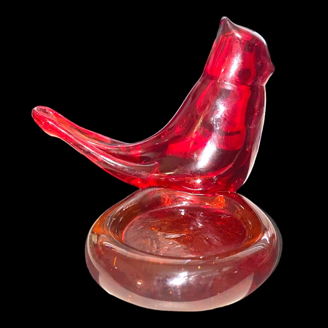 1980s Leo Ward Large Ruby Cardinal Of Love Tea Light Holder