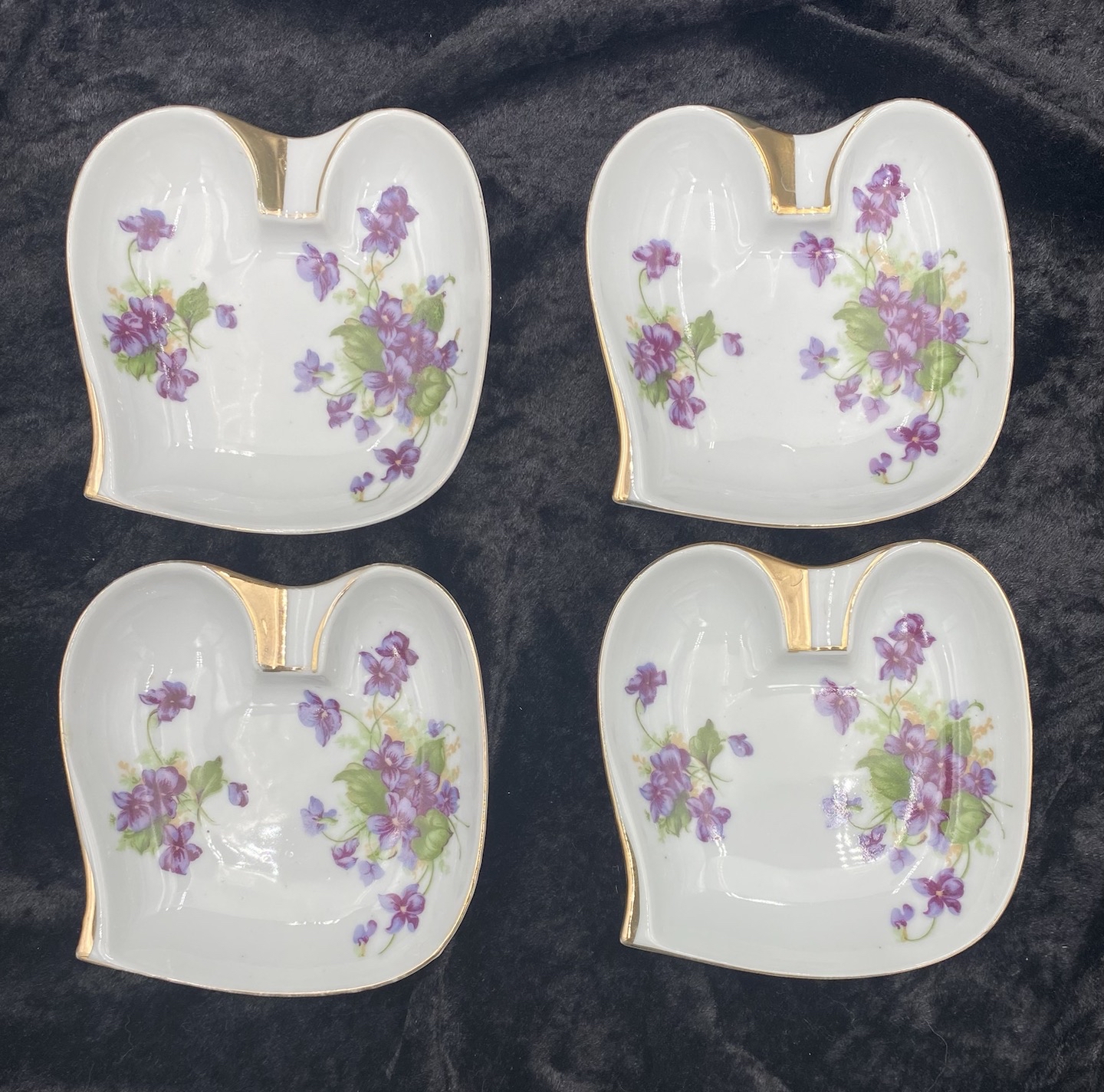 Set of 4 Vintage Lefton China Snack/Nut Plates, Sweet Violets w/Gold ...