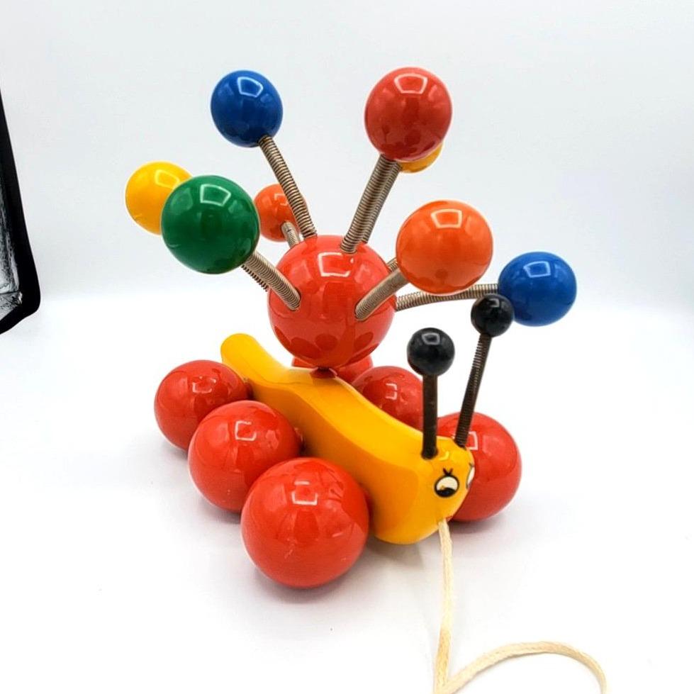 Vintage Kouvalias Caterpillar, Banana Slug Pull Toy, Made in Greece