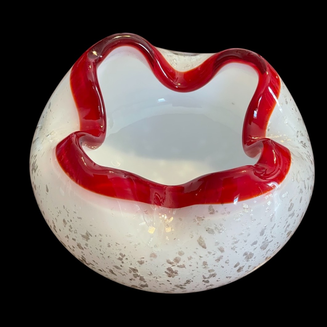 Vintage Mid-Century Mod GLASS MURANO CANDY DISH Red & White With Gold ...