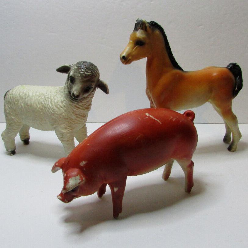 vintage farm animal rubber toys horse lamb pig Creative Playthings ...