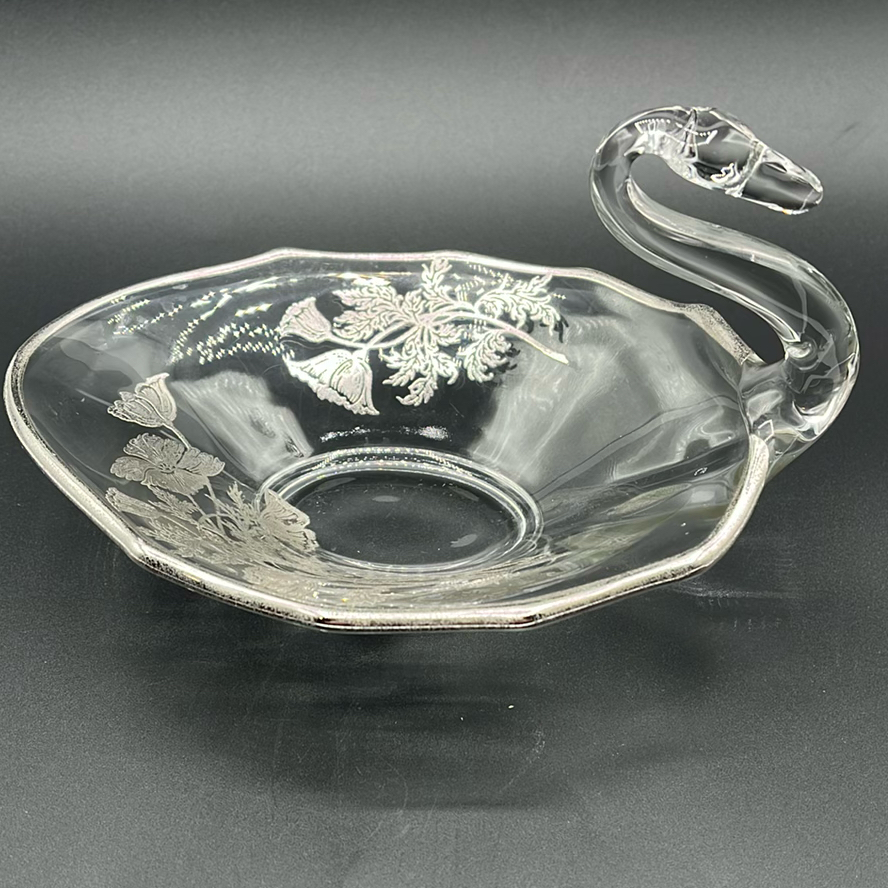 Viking Swan Clear Glass With Silver Overlay