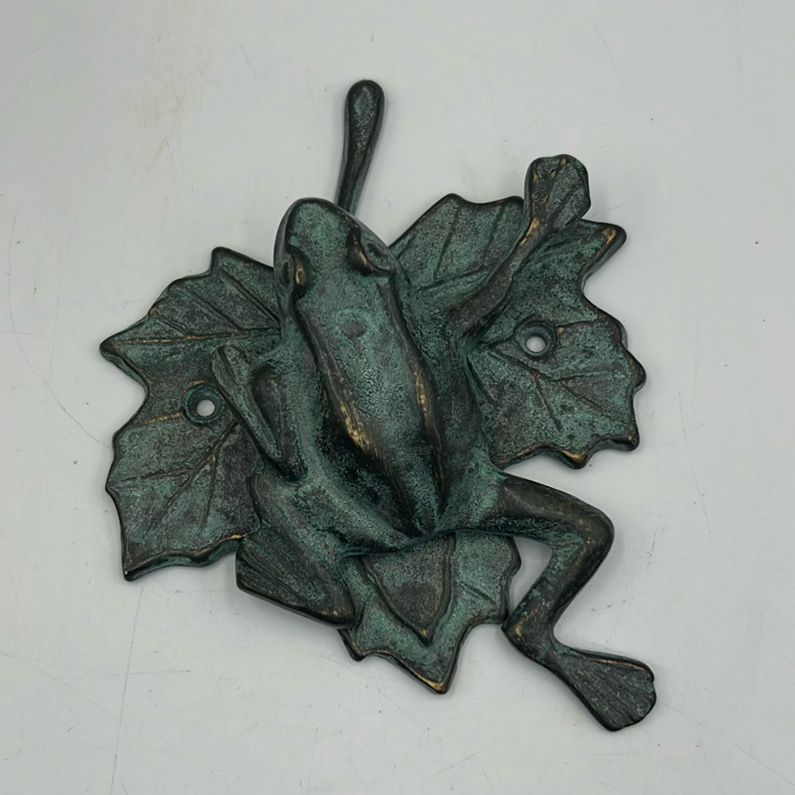 Vintage Verdigris Brass Frog Door Knocker 6”