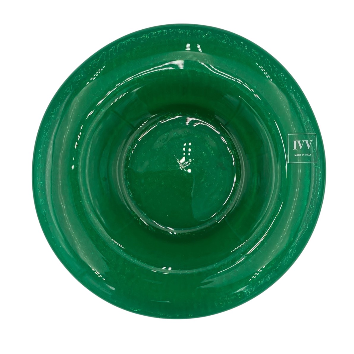 IVV Glass (Italy) Glass Dish, Deep Green, Thick/Textured, 6", with Sticker