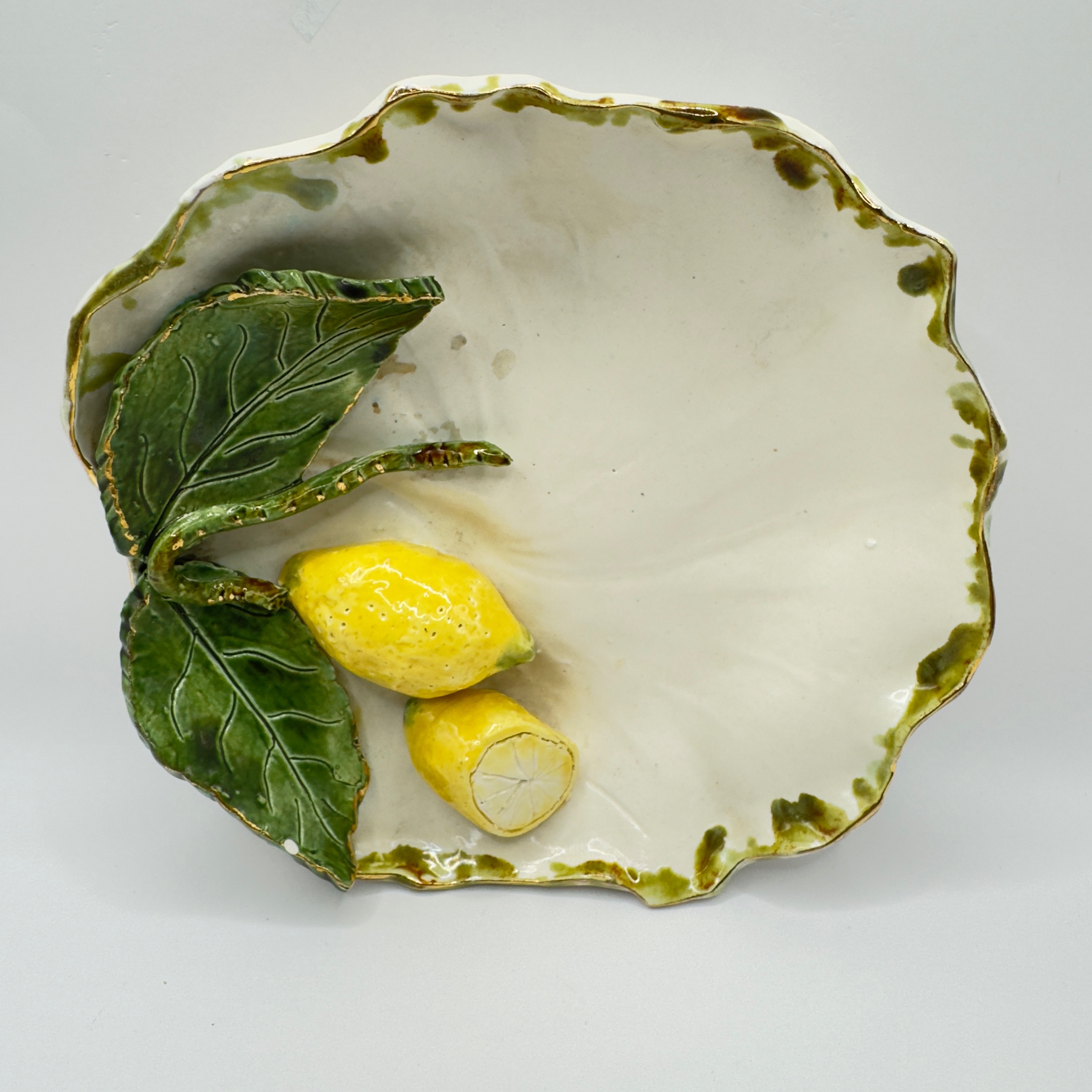 Vintage Italian Style Majolica Ceramic Lemon Leaf Plate, Hand-Painted ...