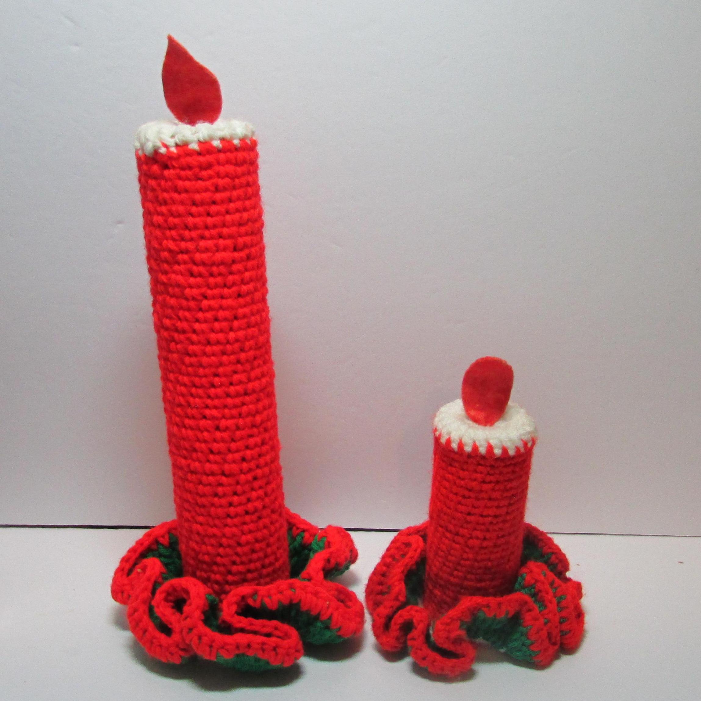 vintage handmade crochet red Christmas candles decor