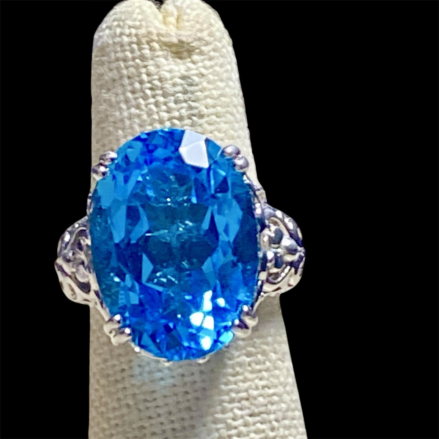Vault Ostro Blue White Topaz 925 Sterling Silver Oval Cocktail Ring ...