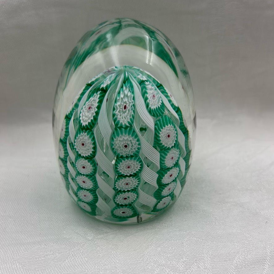 Murano Glass Tall Green and White Millefiore Paperweight Egg - Canes ...