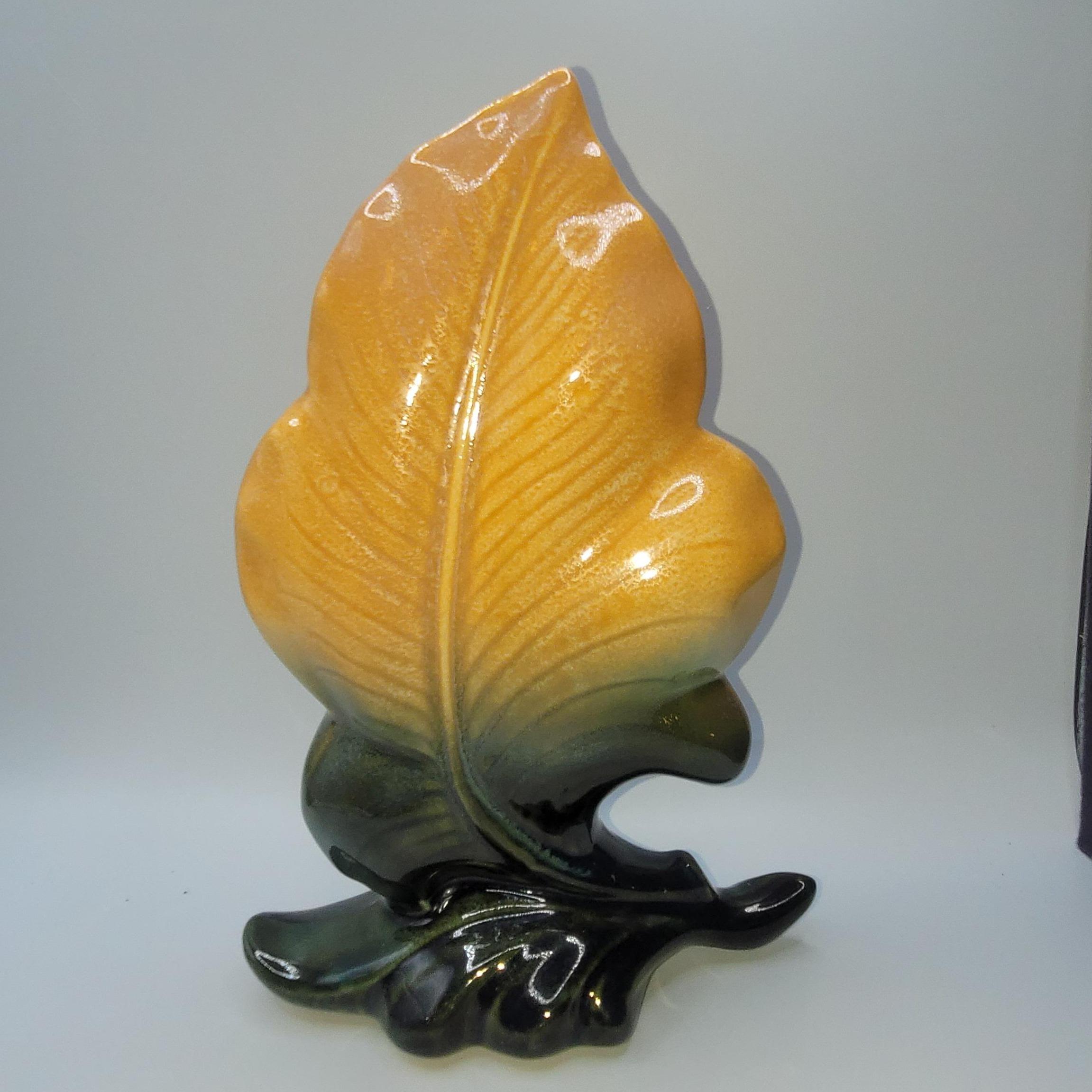 Vintage 1940s Hull Pottery Orange Medley Leaf Vase #100 • 9"H • USA