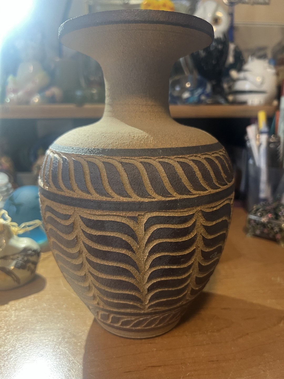 MCM Larry And Terry Brown Pottery Vase Free Shipping