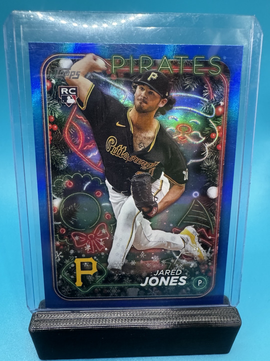 Jared Jones Topps Holiday Blue Metallic Glitter RC Pittsburgh Pirates