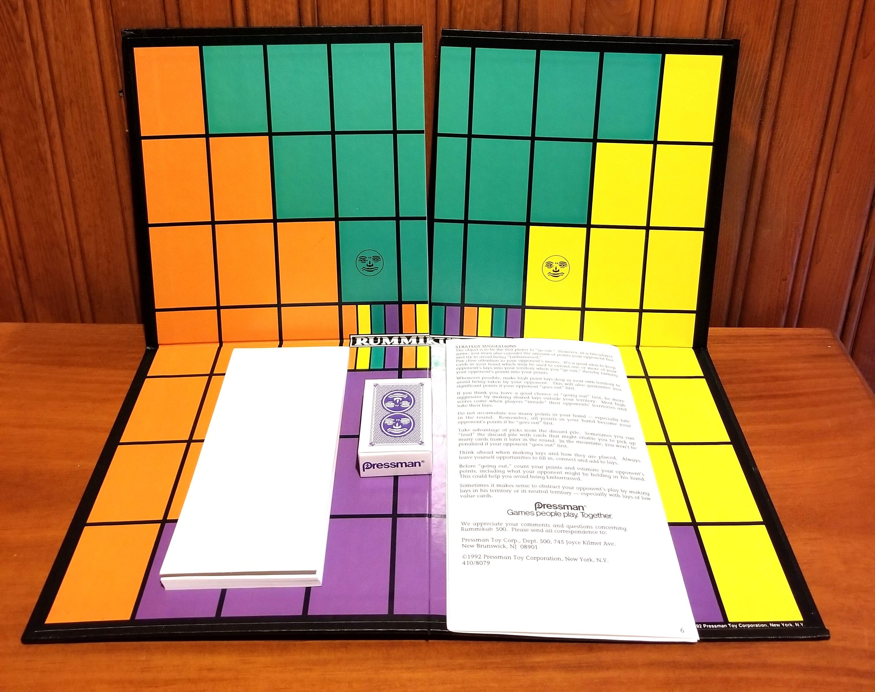 1992 RUMMIKUB 500 Card Game Parts Board Cards Instructions Score Pad ...