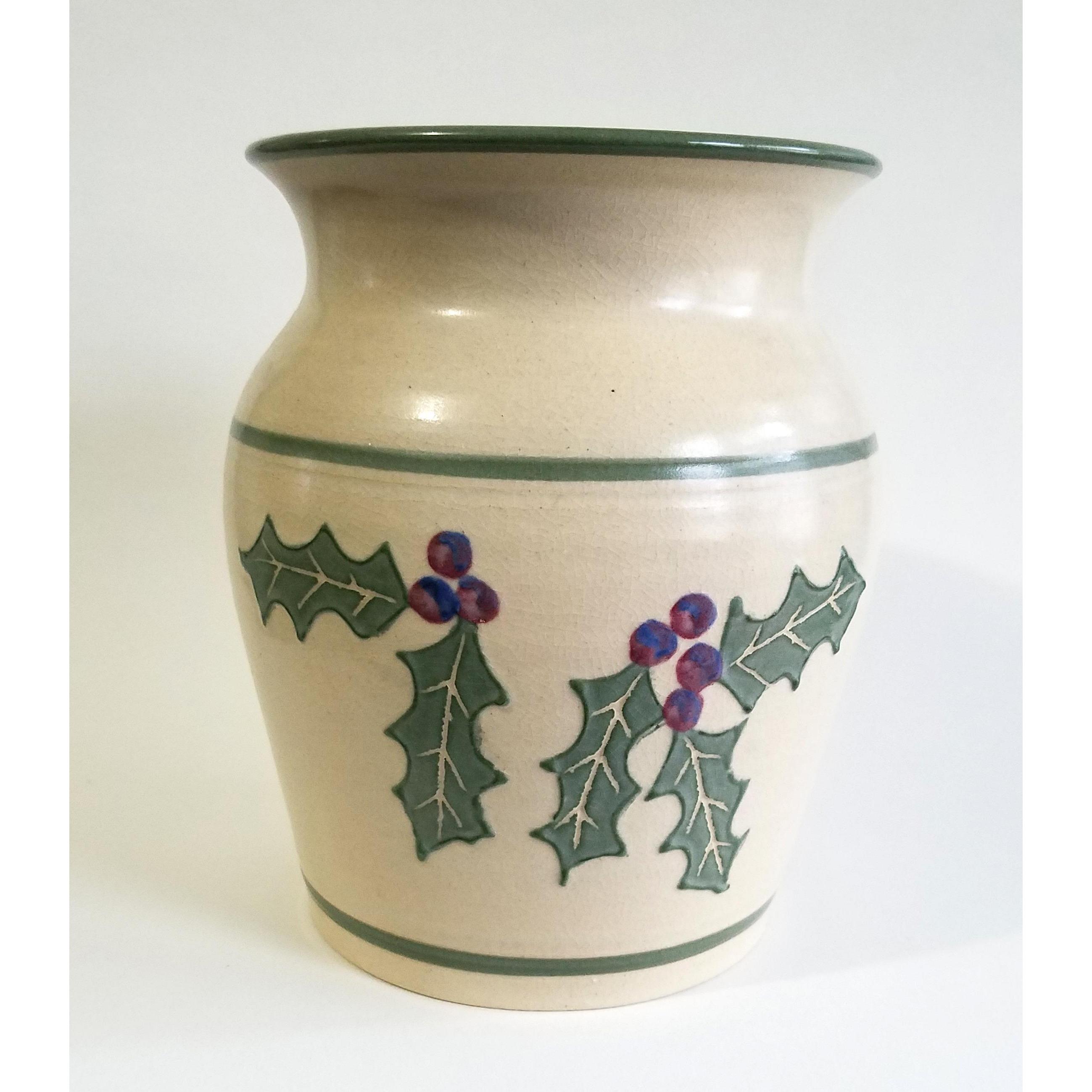 Vintage Studio Pottery Olde Cape Cod Stoneware Crock Hand Painted Holly ...