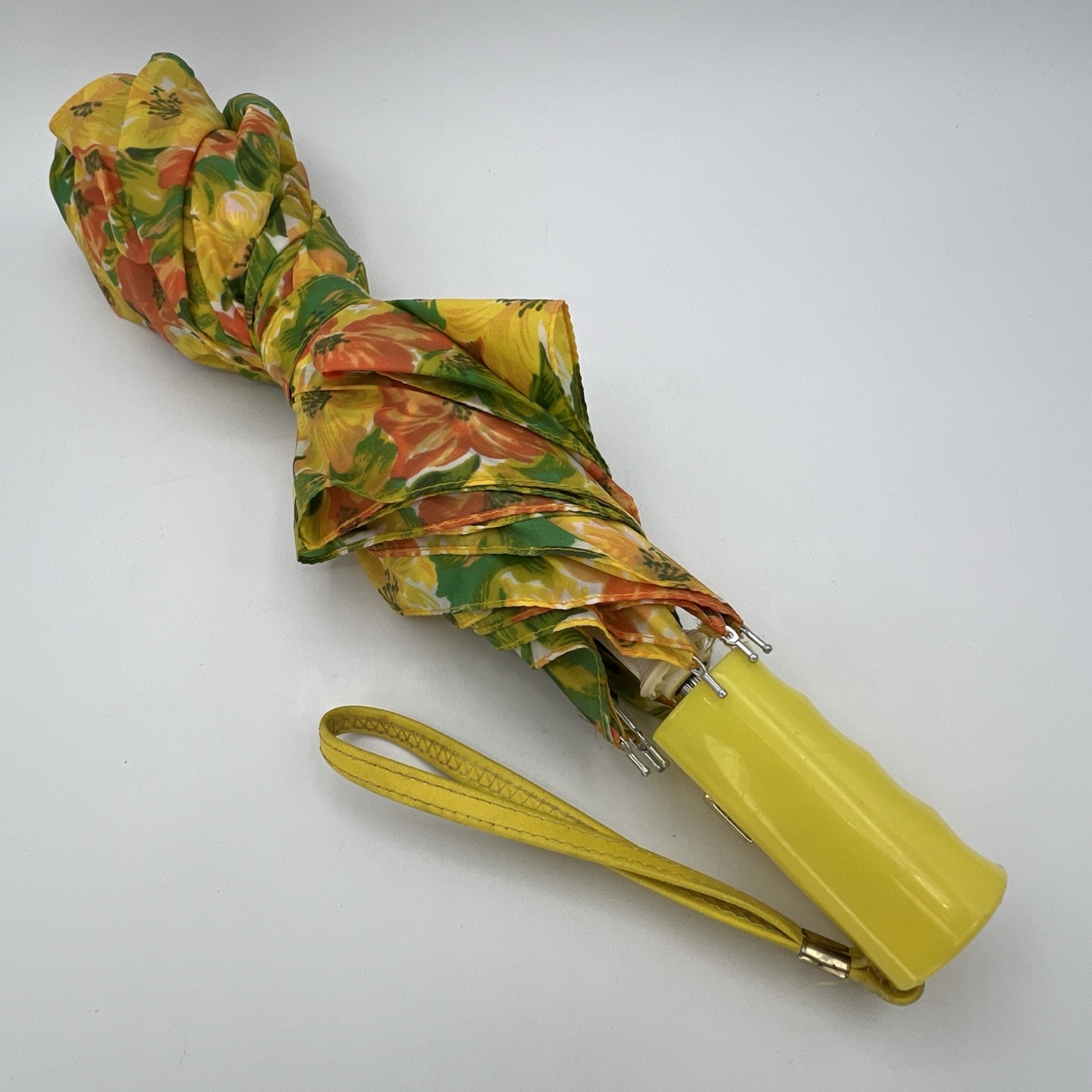 Vintage MCM Yellow Orange Green Floral Folding Umbrella 1970s Retro ...