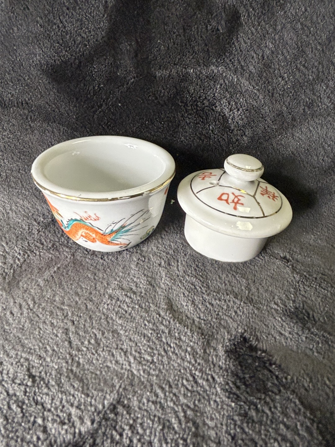 Vintage Chinese Hand Painted Tea Jar With Lid Teahouse Red Dragon