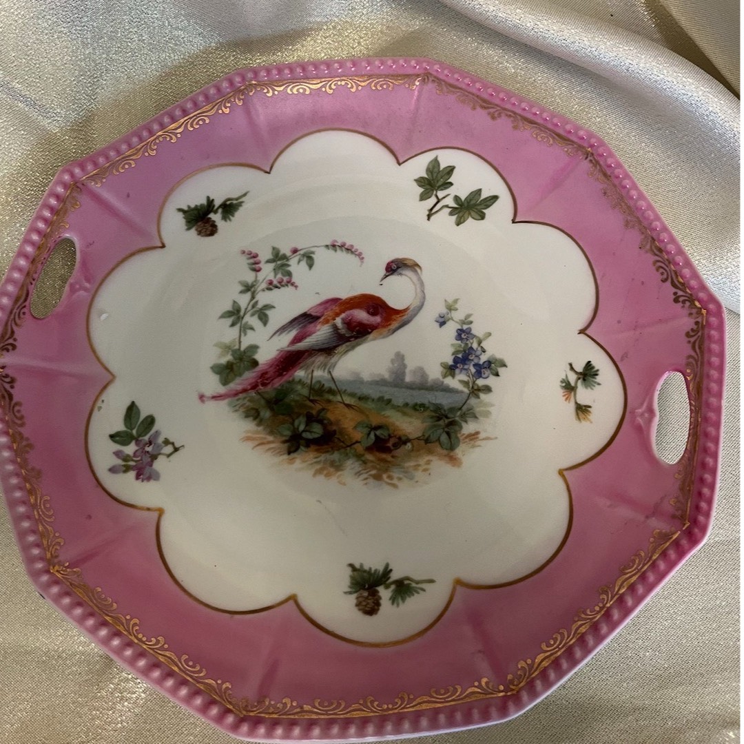 Hand Painted Vintage Cake Plate with Handles - Beautiful Pink with ...