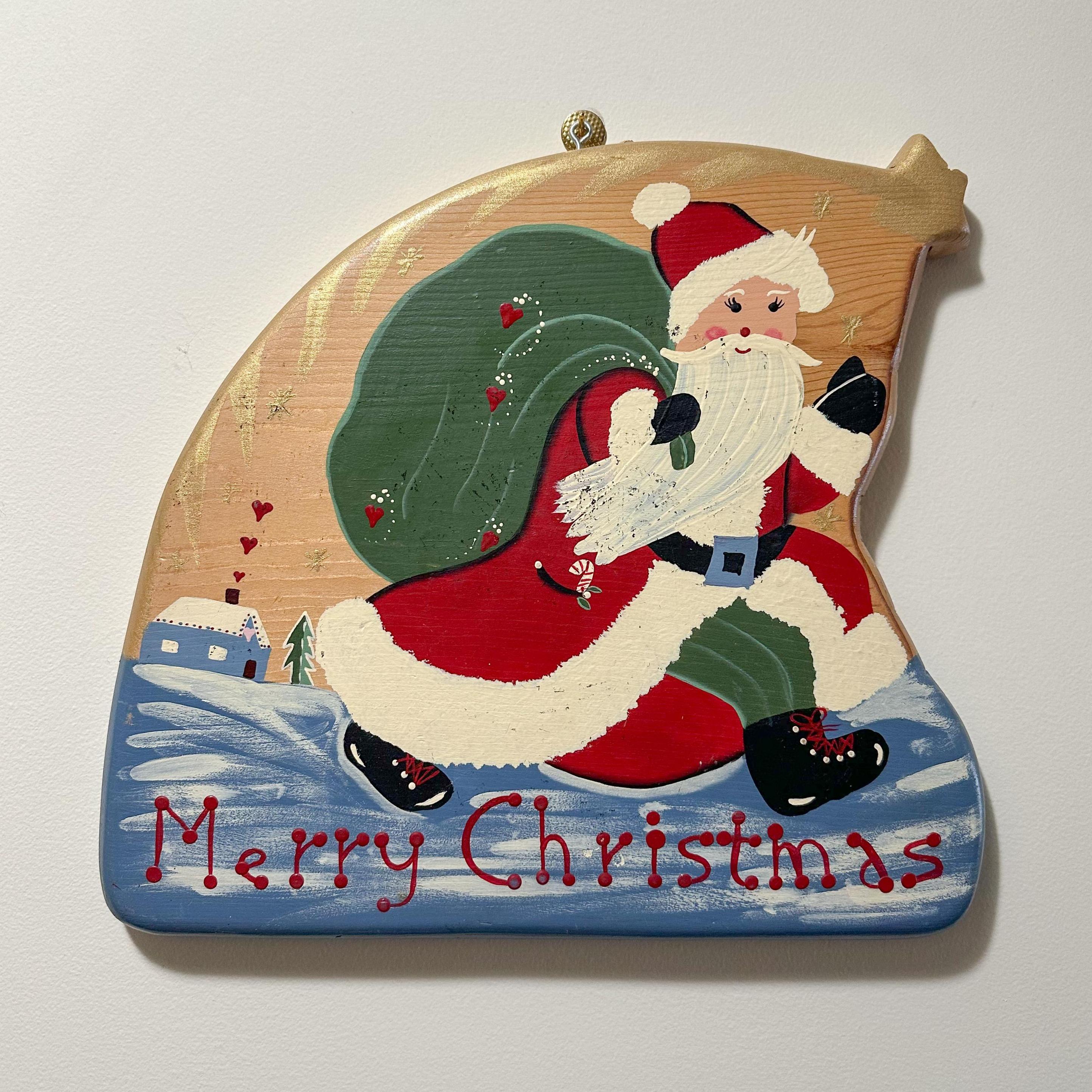 Vintage Wooden Santa Sign Christmas Handmade Hand Painted Kitsch ...