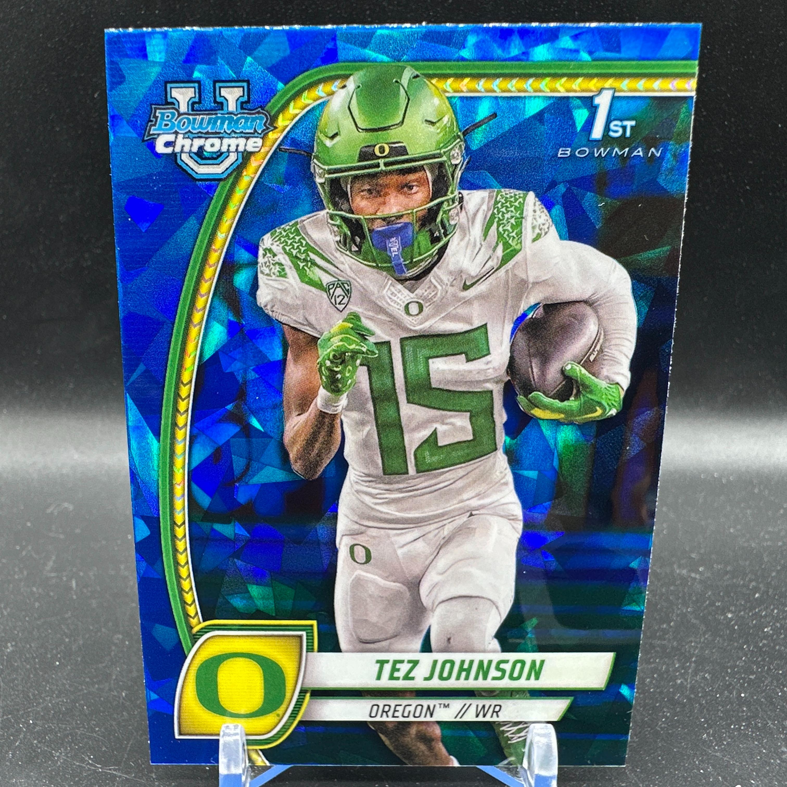 TEZ JOHNSON 1st Sapphire 2024 Bowman Chrome University #171 Oregon Ducks