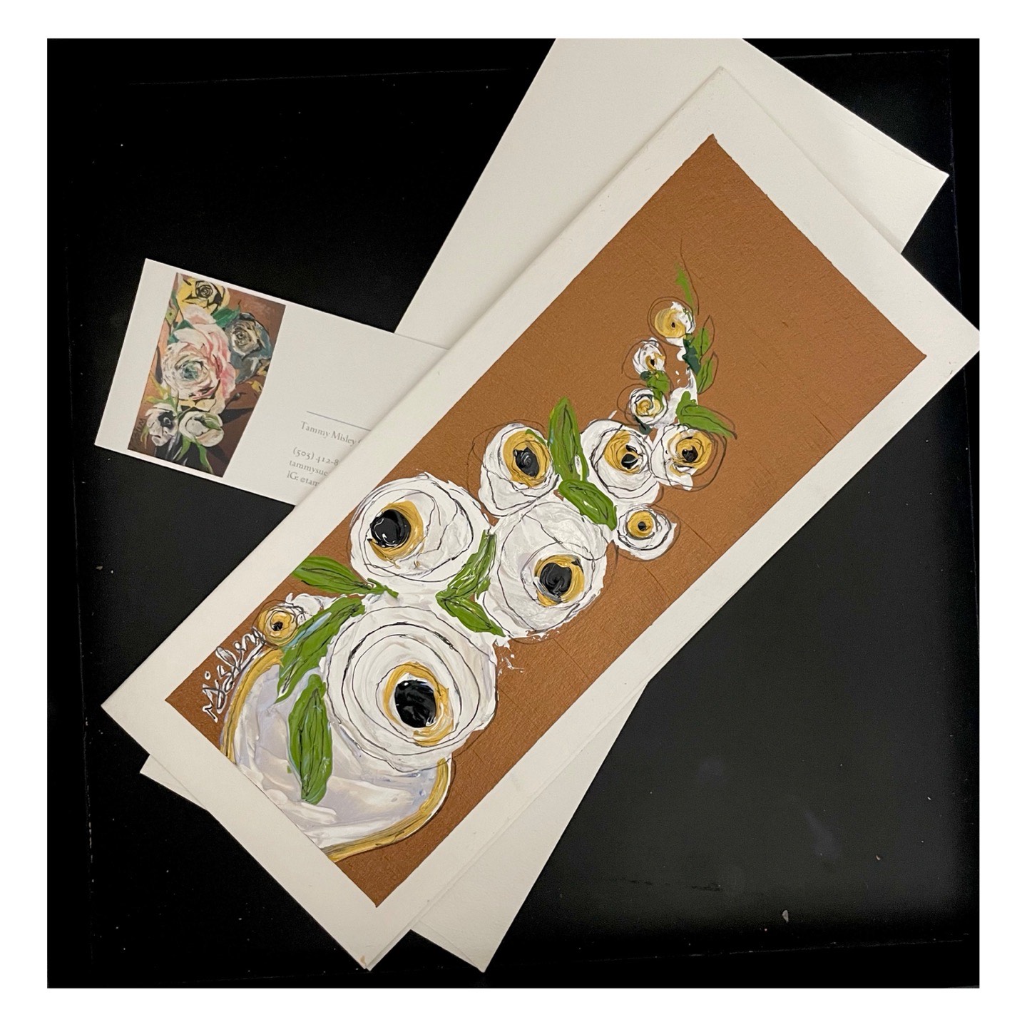 Original Hand painted Card With Envelope 4”x9” Flower Art