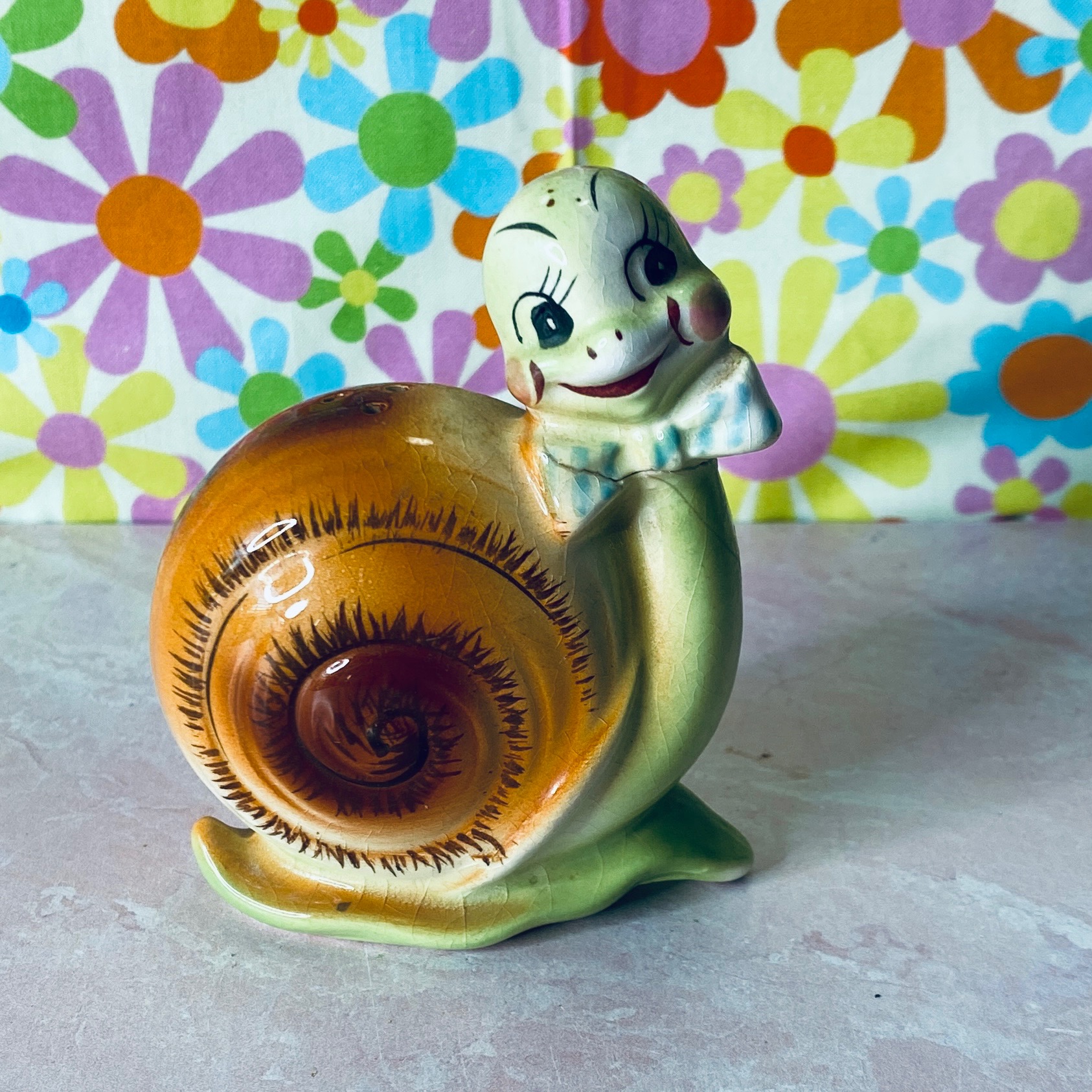 Vintage 1950s Snappy the Snail Single Salt Shaker, Enesco Anthropomorphic