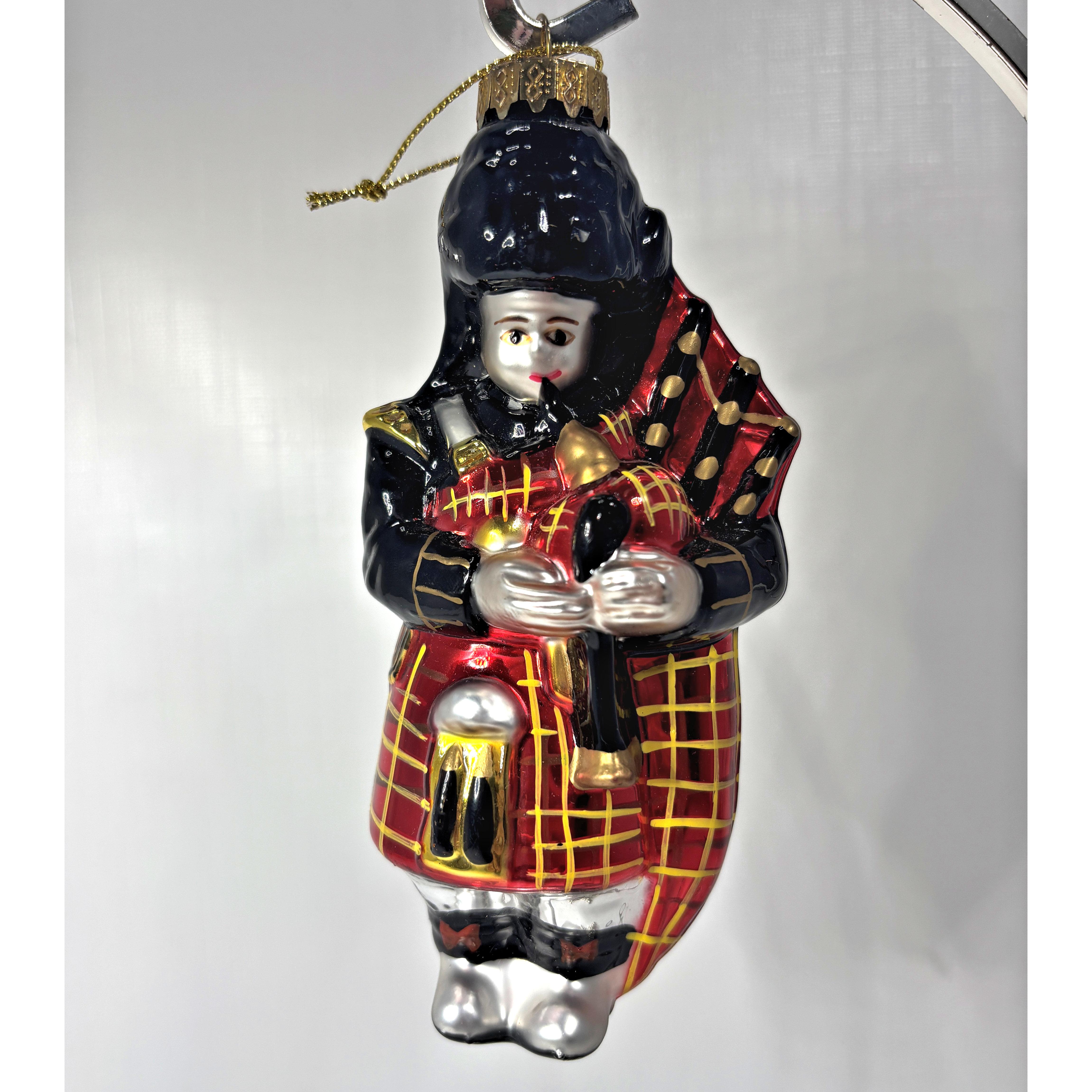 Blown Glass Bagpiper Christmas Ornament Scottish Painted Vintage READ