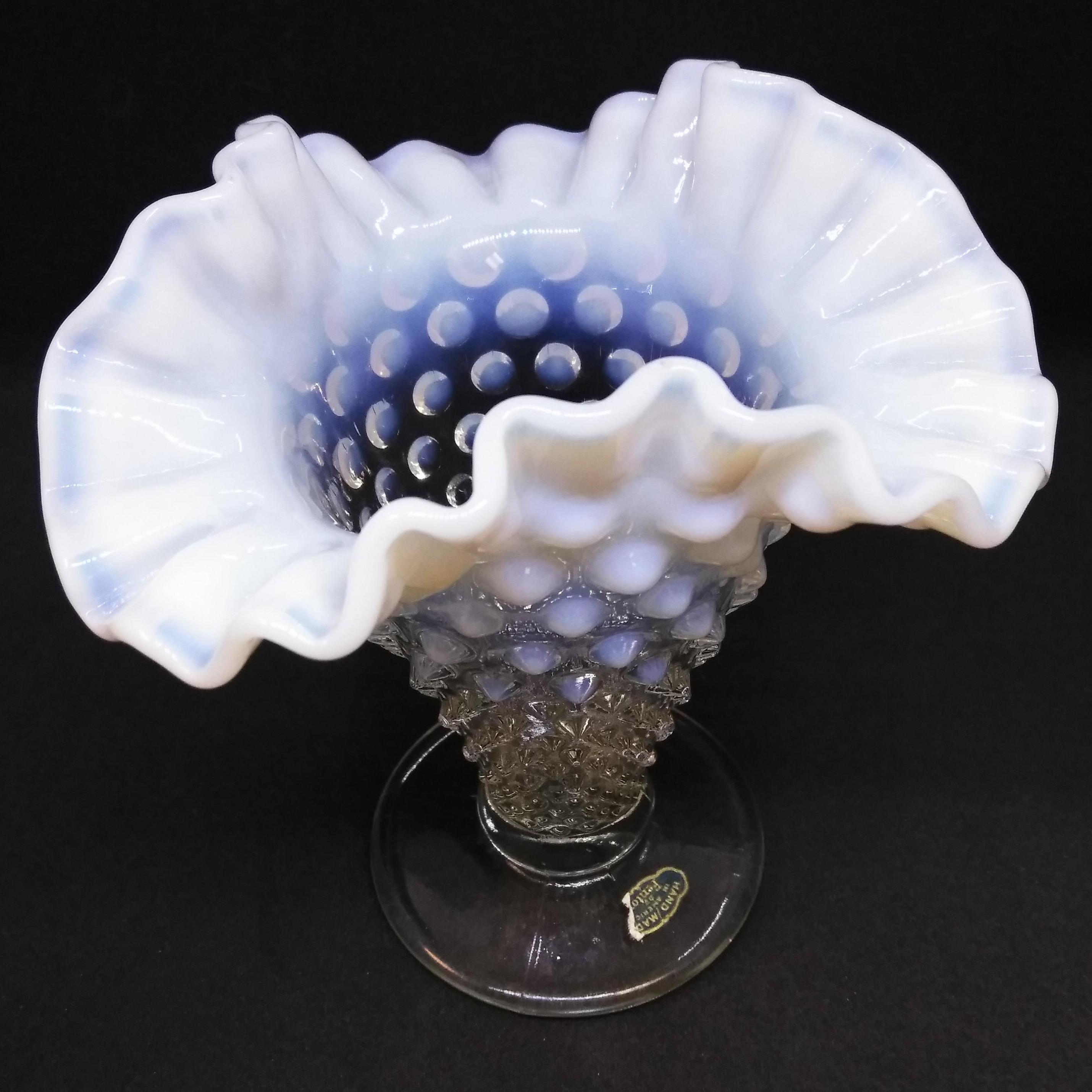 Fenton 7.5" Vintage French Opalescent Hobnail Wide Ruffle Trumpet Vase