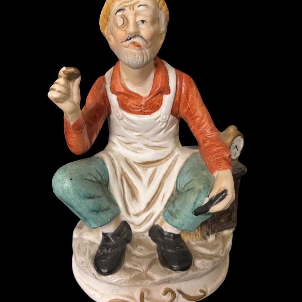 Vintage 1988 Flambro Porcelain Figurine Clock Repair Man Signed Mr ...