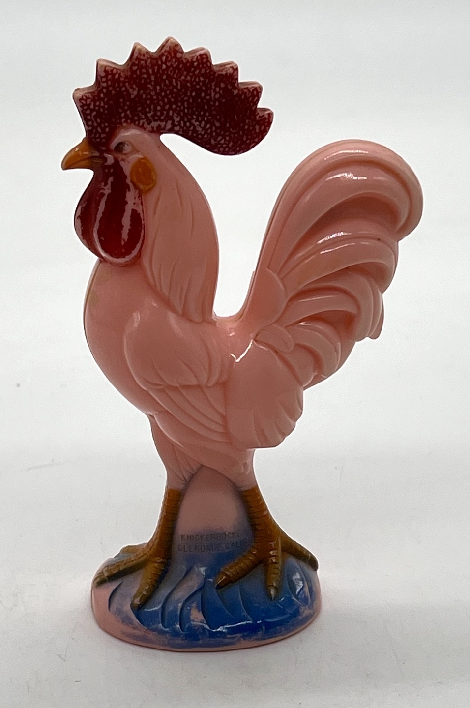 Vintage Hard Plastic Knickerbocker Pink Rooster Baby Rattle