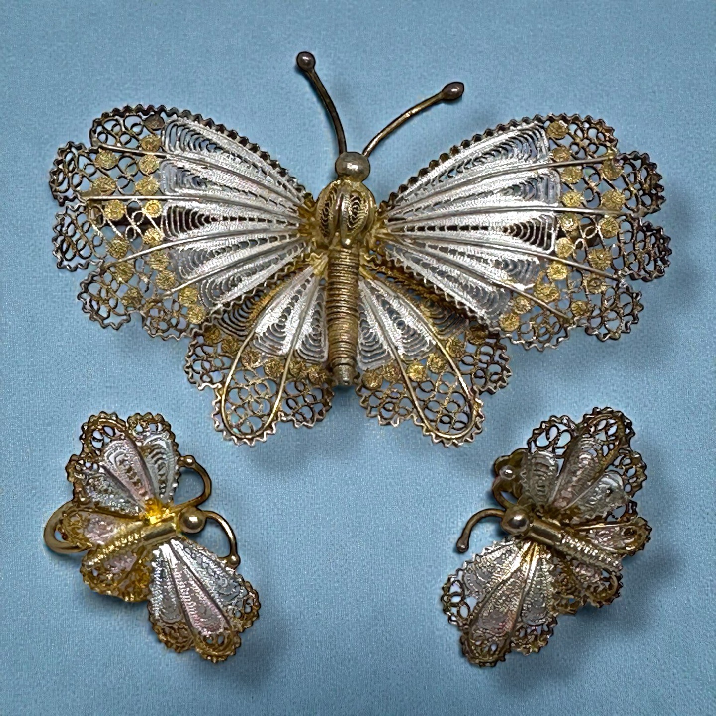 Stunning Vintage Italian Filigree Gilded 800 Silver Butterfly Brooch ...