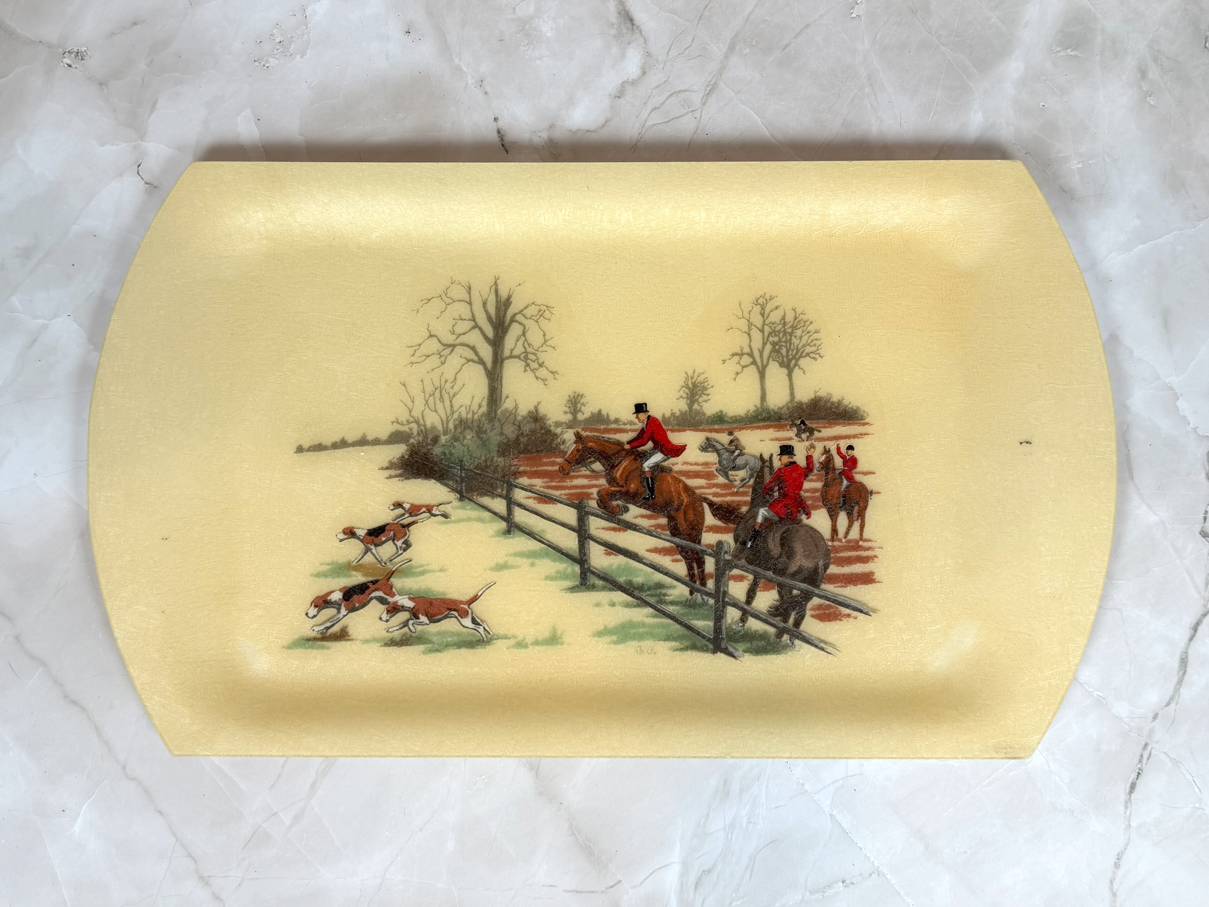 Mid Century Modern Tray - Vintage Fiberglass Serving Tray with Fox Hunt ...
