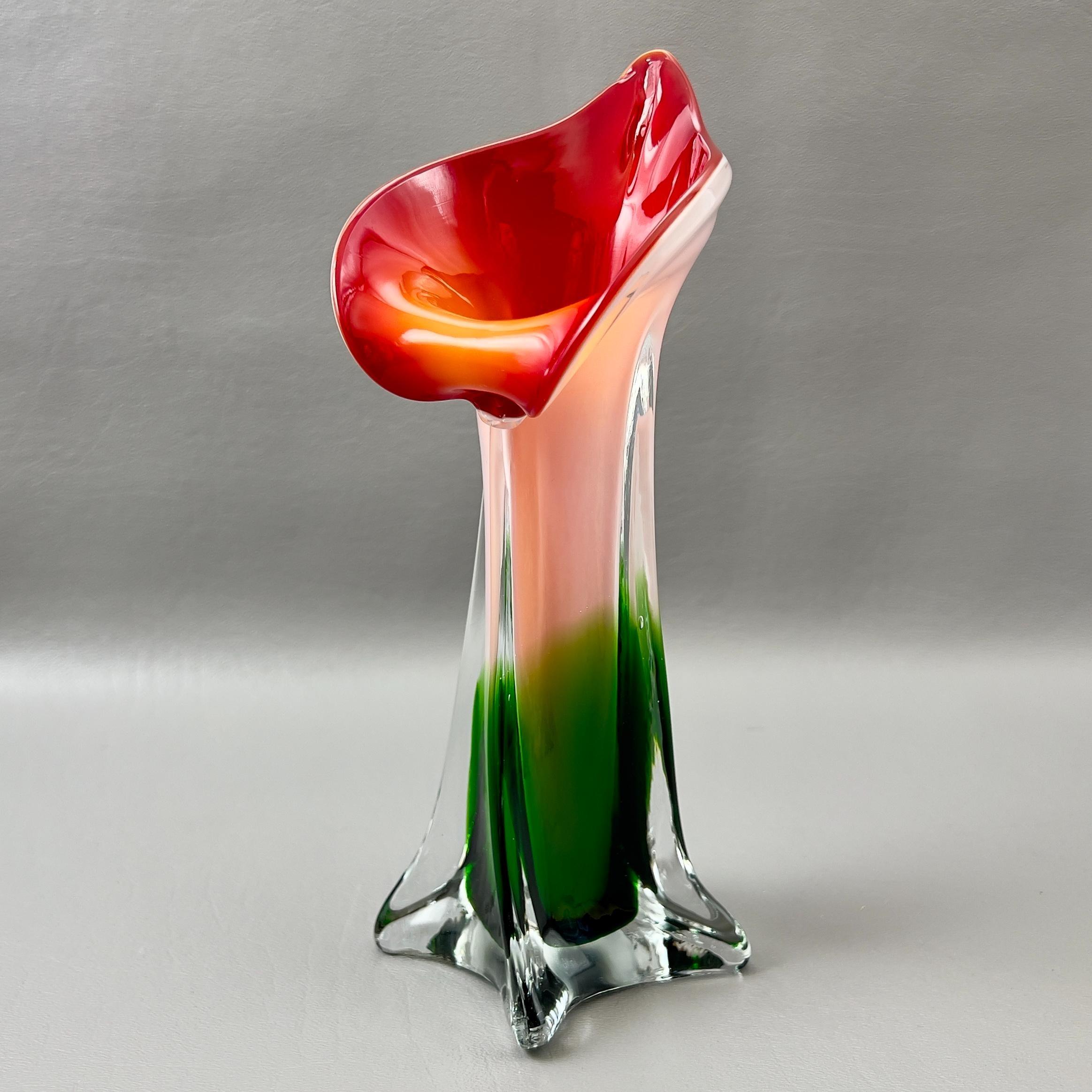 #023 Vintage Cased Art Glass Jack In The Pulpit JIP Bud 8" Vase Red ...