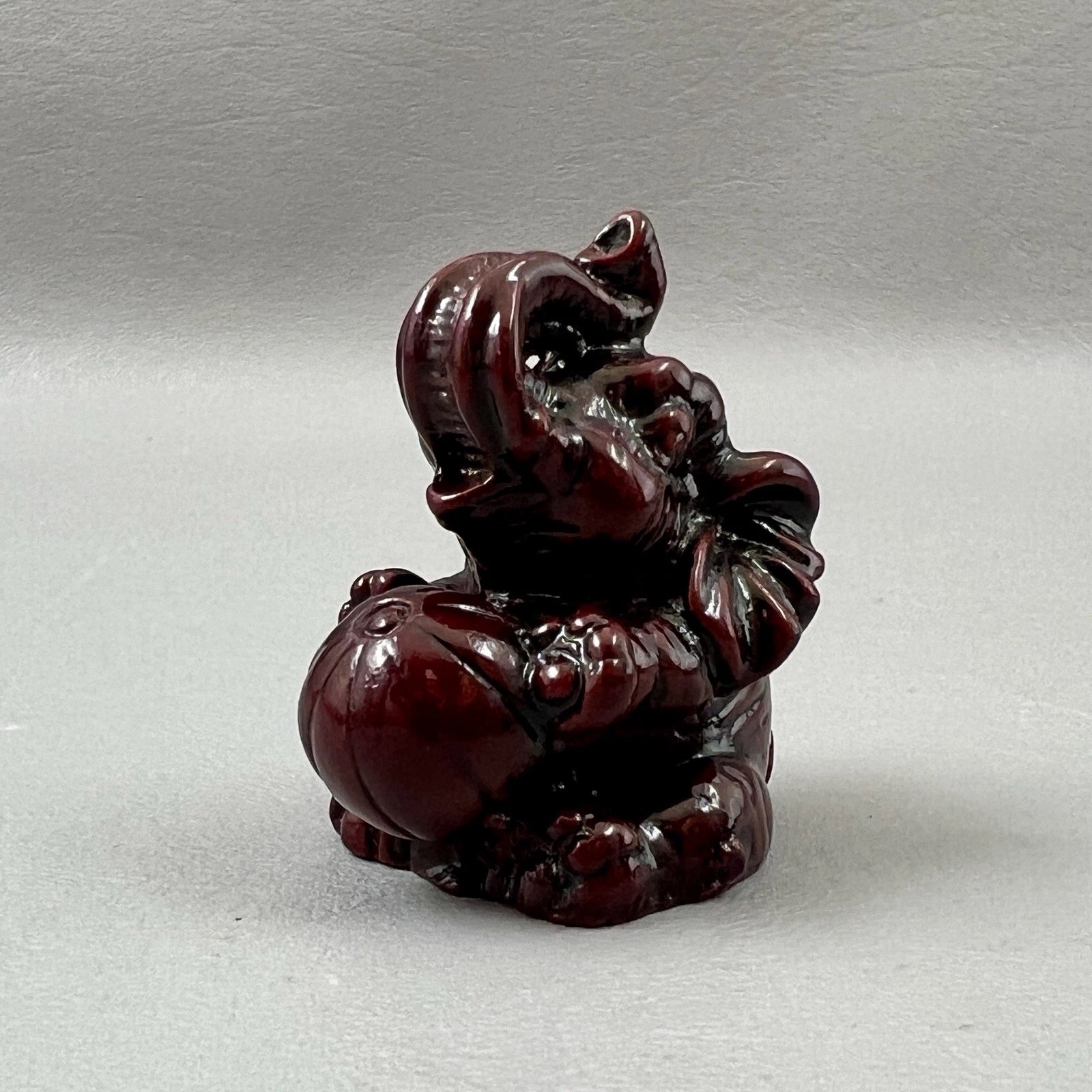 Vintage Chinese Red Resin Elephant With Ball Trunk Up 2" Figurine Good Luck