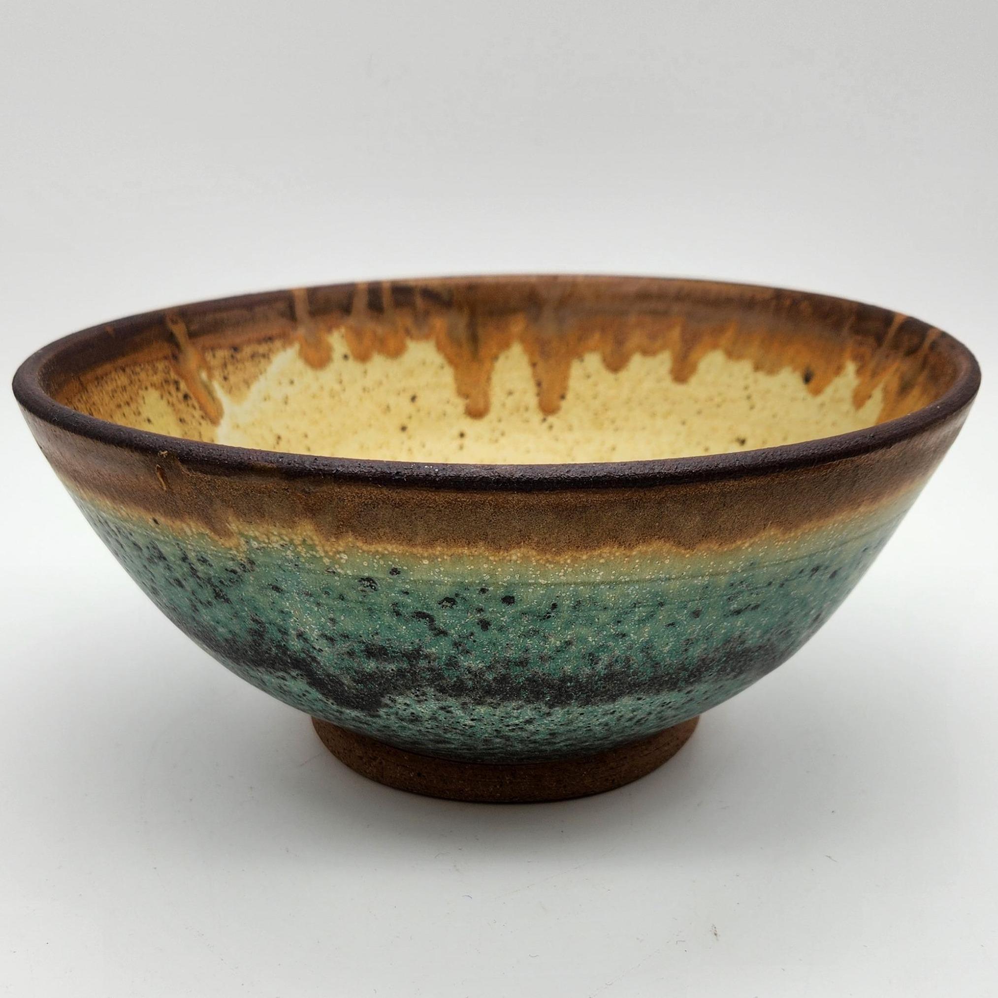 Handmade Pottery Bowl BOHO Drip Glaze 9" diameter by Minnesota Potter