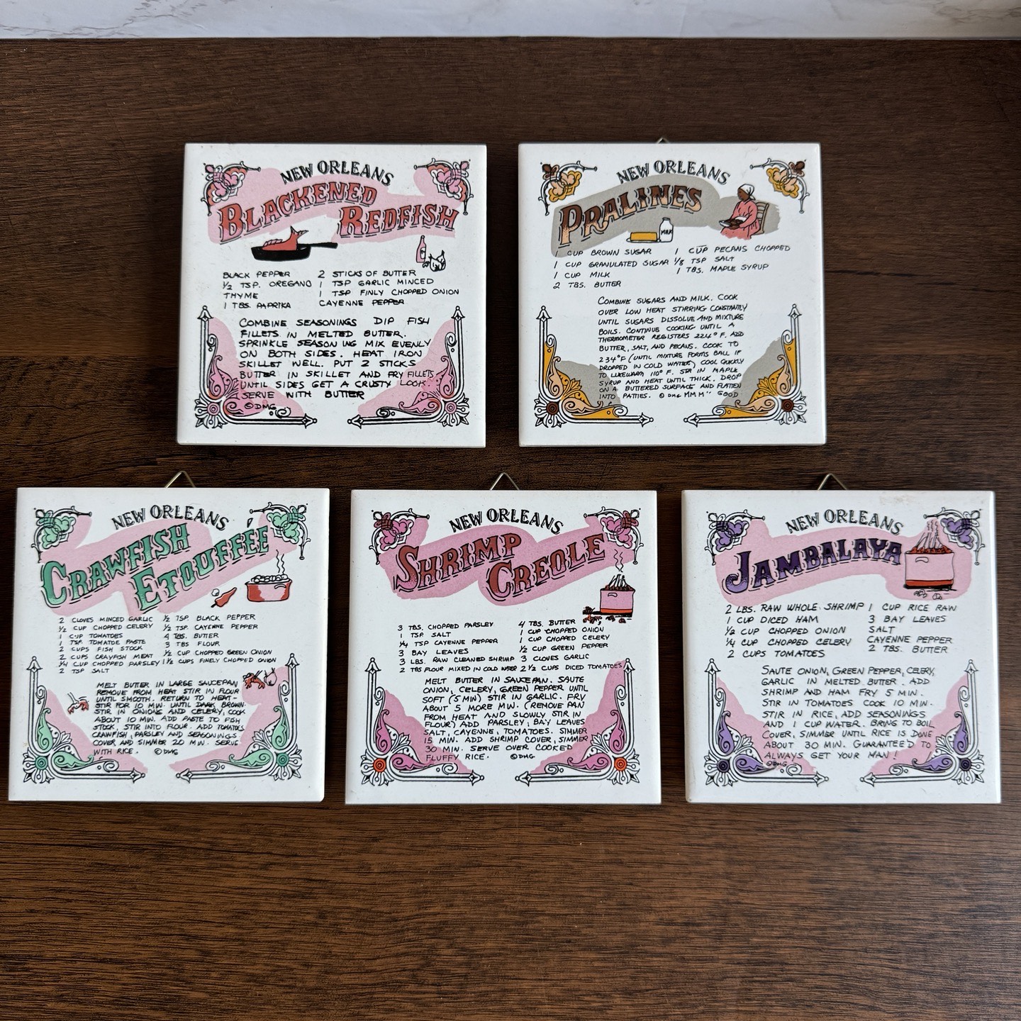 Set of 5 Vintage Bayou Tile Trivets Recipes of New Orleans Crawfish ...