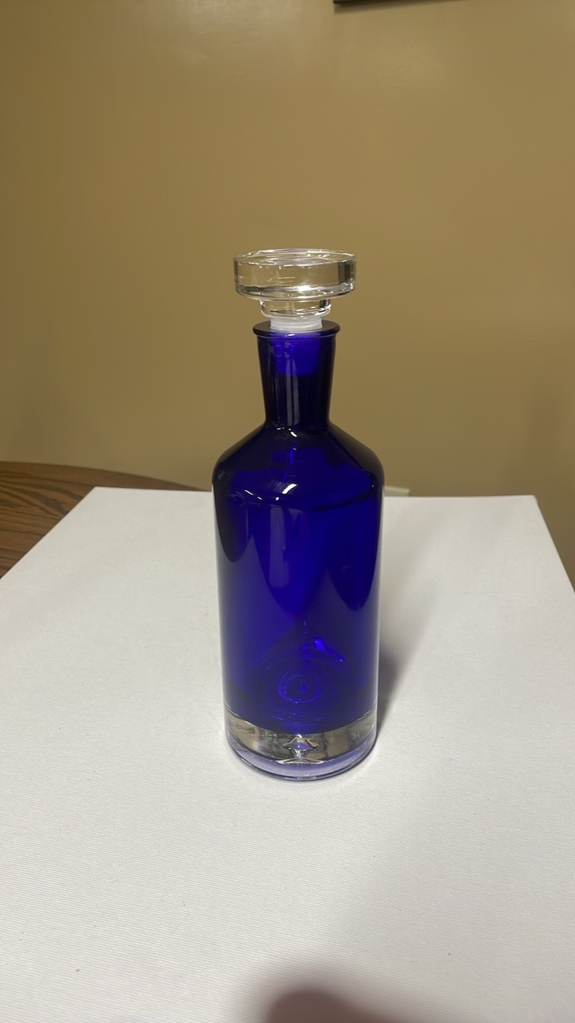 Vtg Cobalt Blue Ultimat Decanter For Vodka Flat Stopper Controlled Bubble