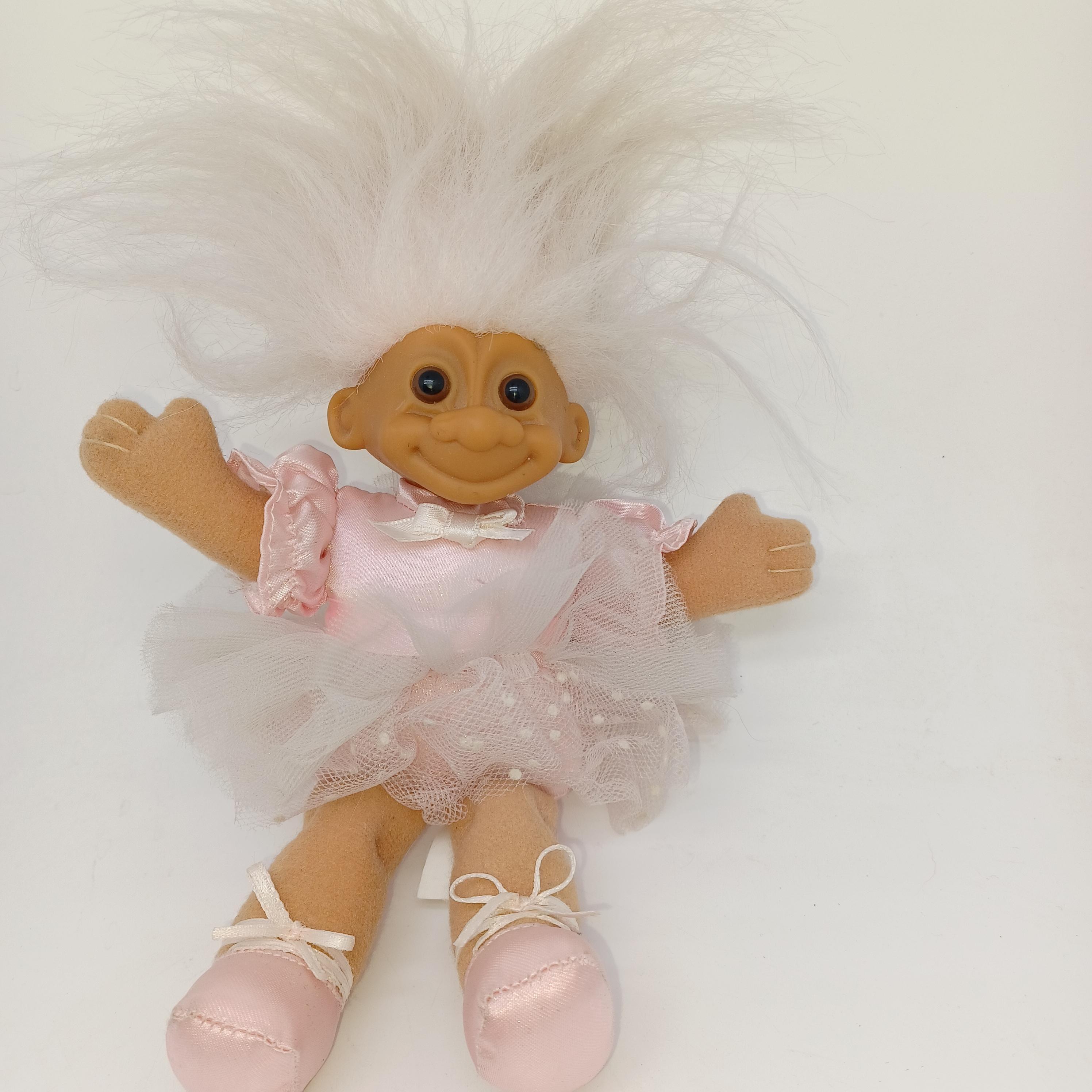 Vintage Girl Troll Kidz Doll Ballerina Pink Tutu Dress Troll with Pink Hair