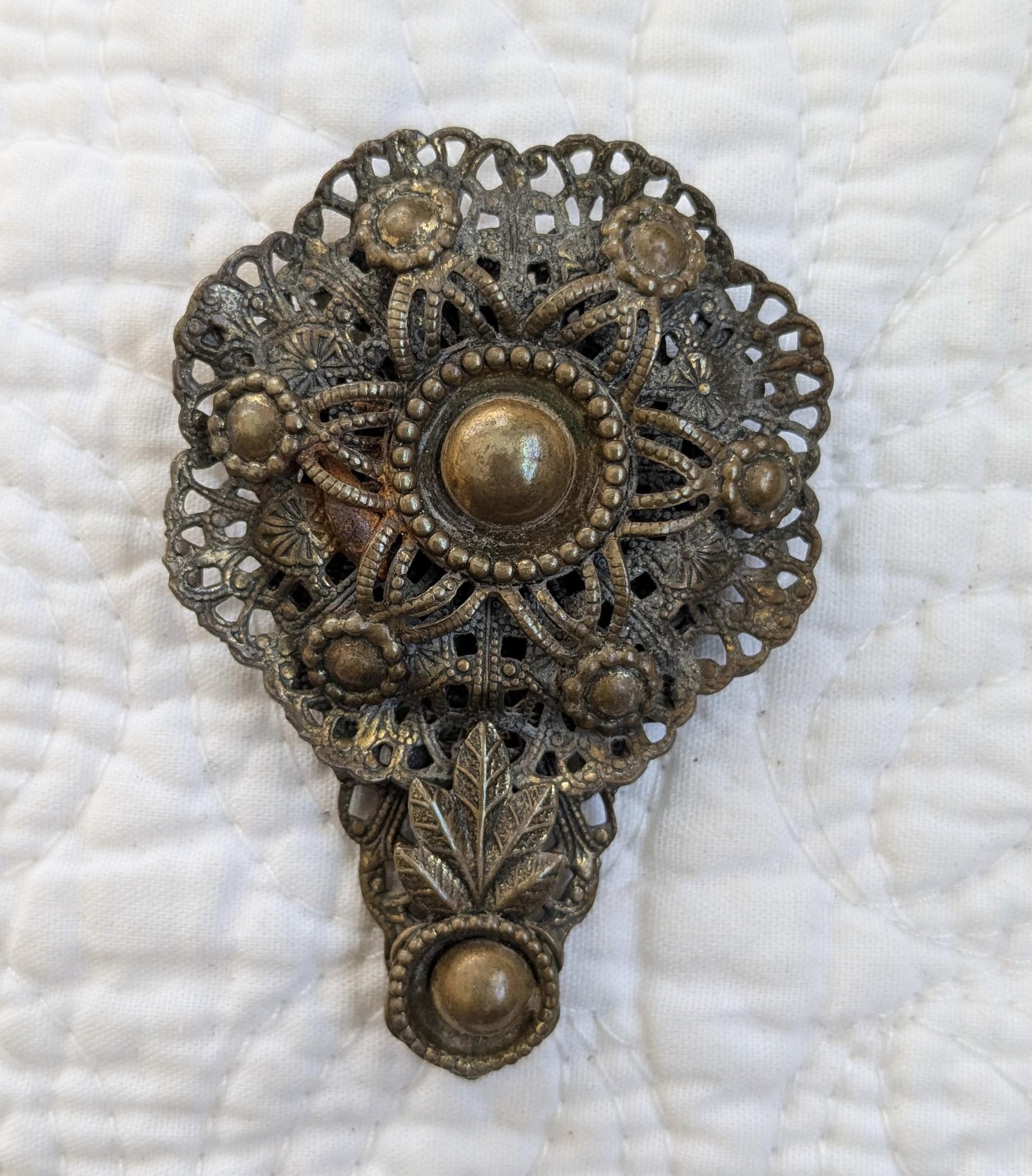 Antique Dress Clip in Antique Brass Tone with Floral Motif