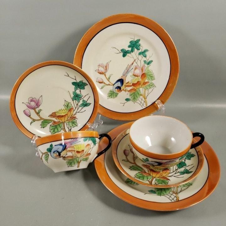 Vintage CHIKARAMACHI JAPAN Bird Lotus Flowers Luster Porcelain Tea ...
