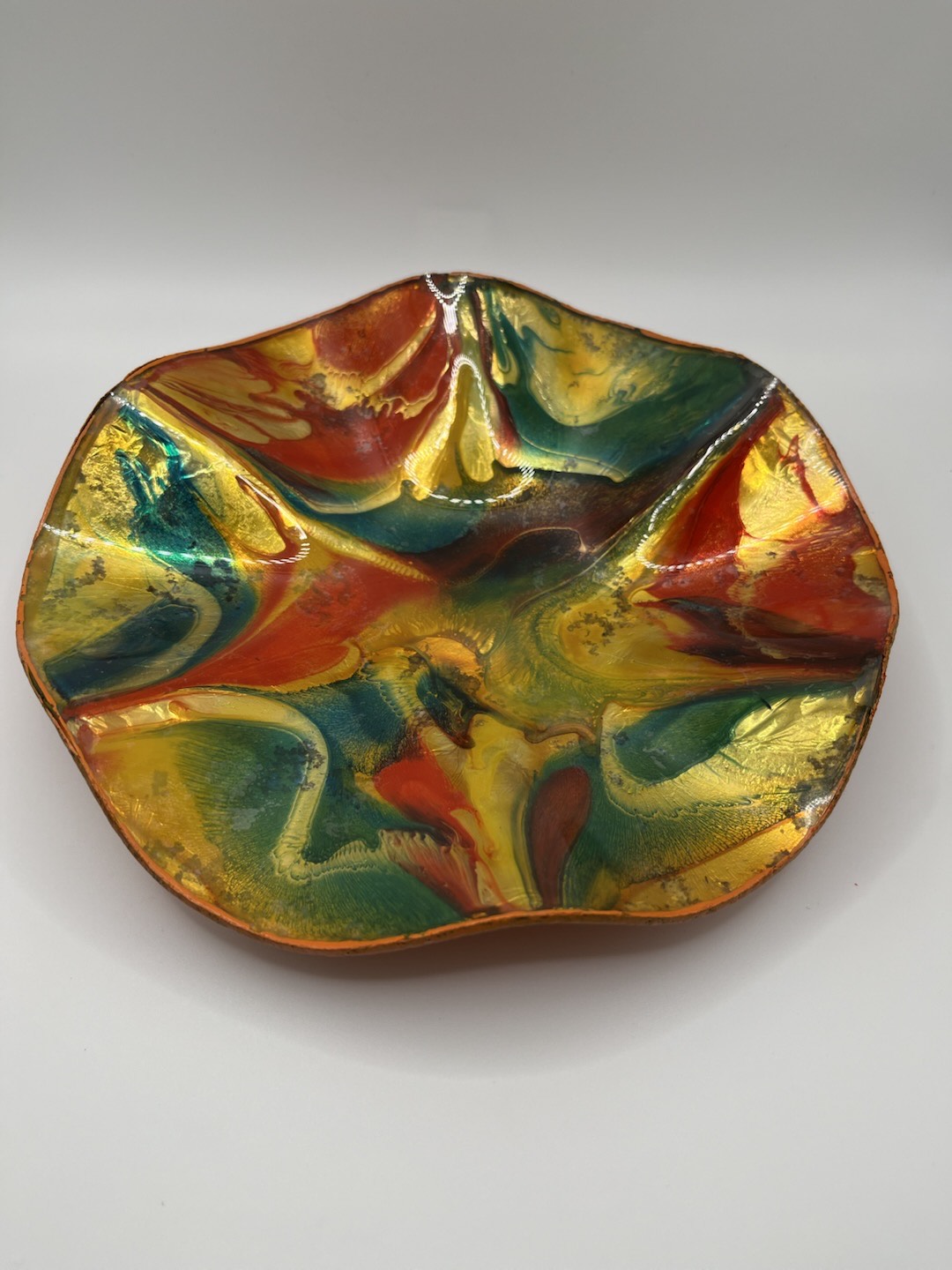 Vtg. MCM Seetusee Glassware by Mayfair Enameled Art Glass Dish