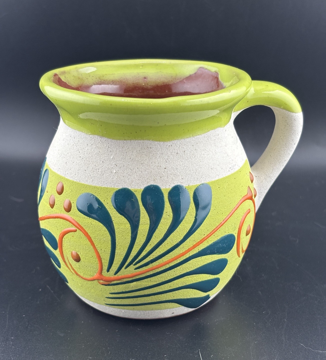 Jarrittos Hand Painted Mexican Clay Pottery Coffee Mug Red Ware