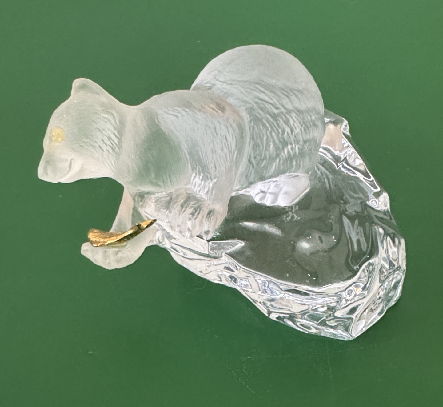 FABERGE France Crystal POLAR BEAR Figurine with 24K Plated Fish Signed ...