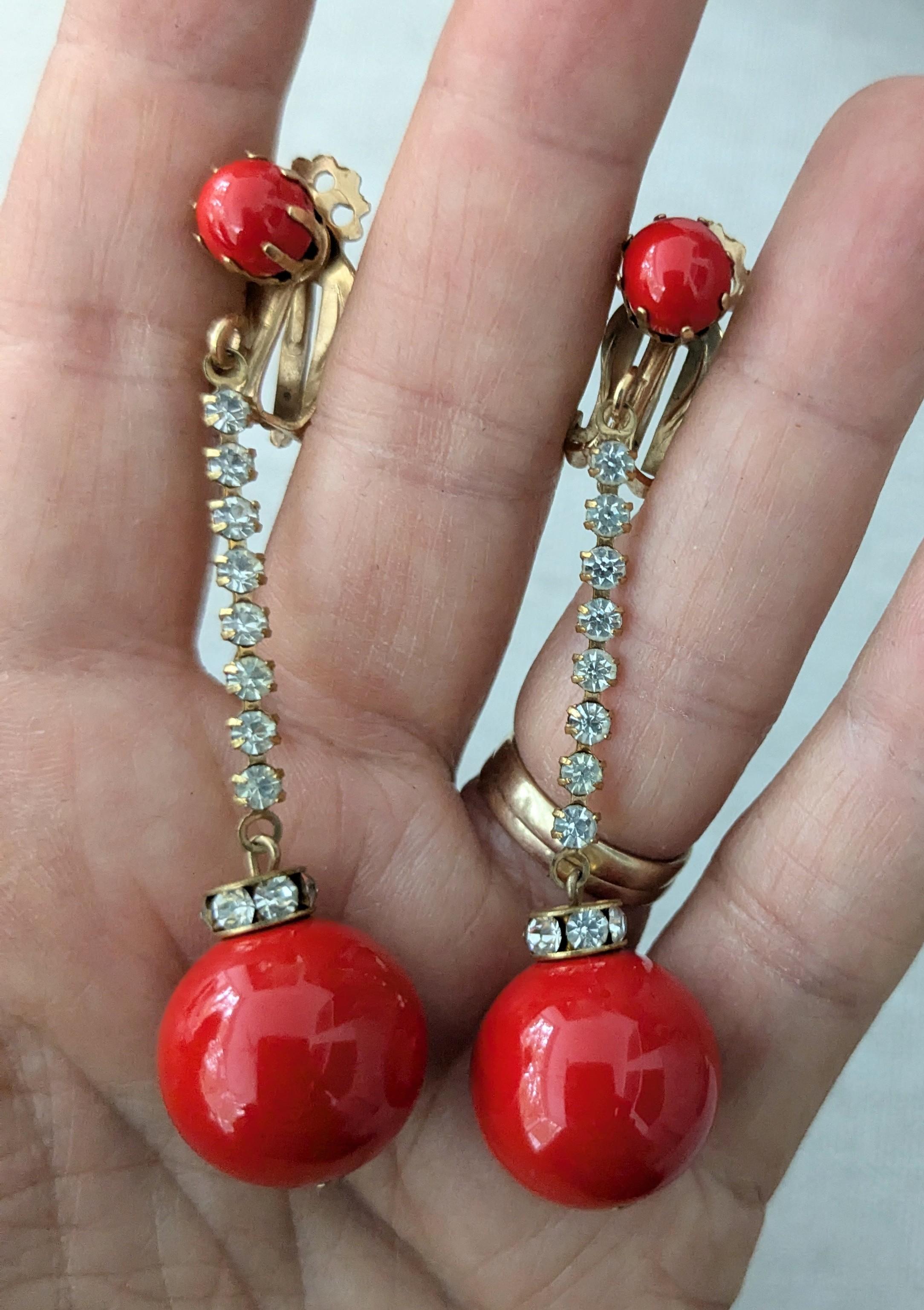 1960's Firey Red Rhinestone Earrings