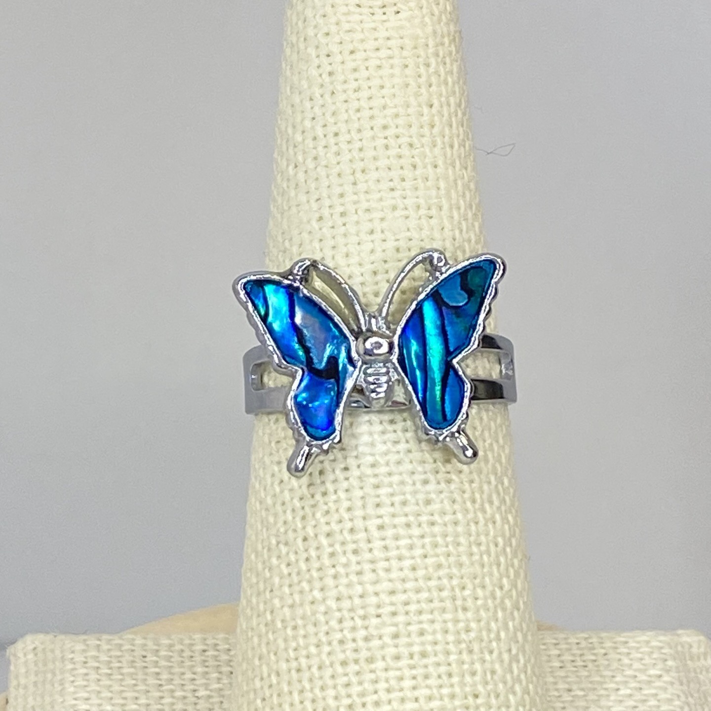 Vintage Blue Green Abalone MOP Inlay Butterfly Silver Tone Adjustable ...
