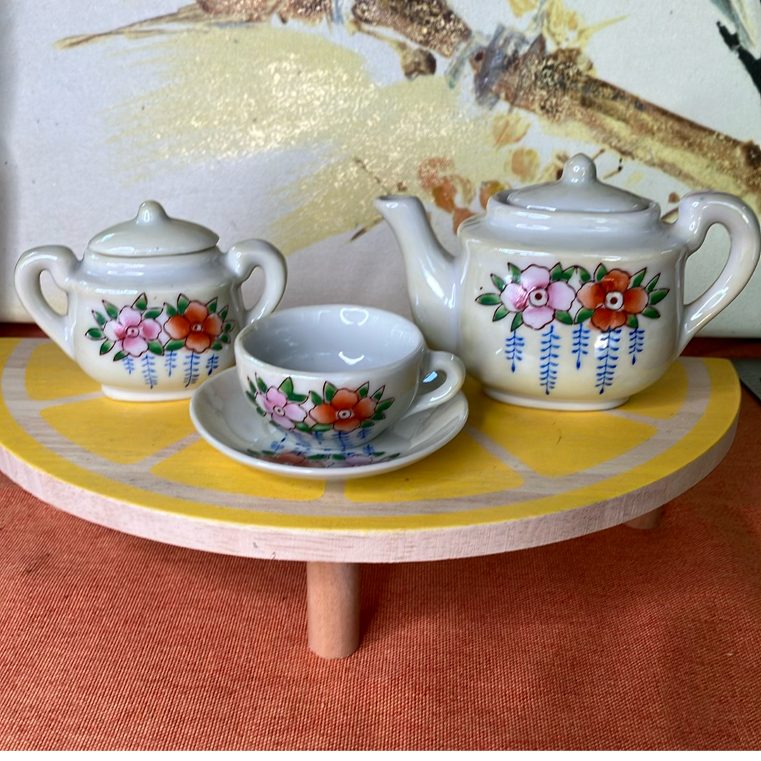 Small/ Mini Orange Pink Flower Tea Set - Japan