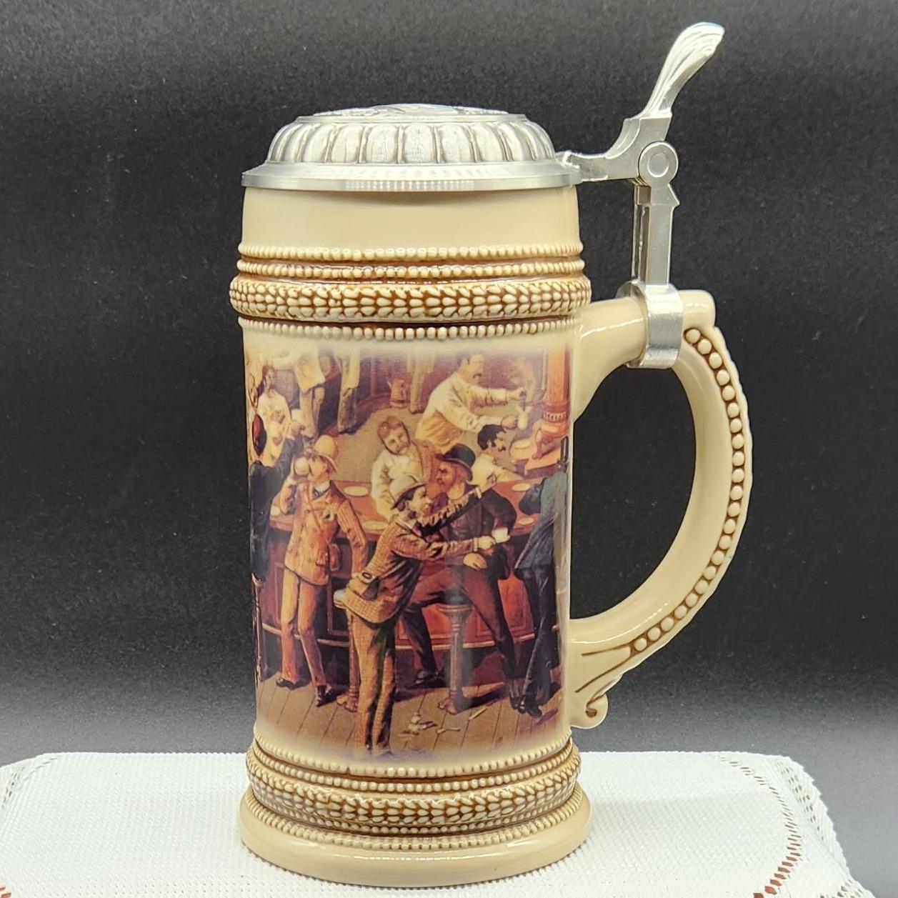 Vintage German Beer Stein with Pub Scene Relief Paul Sebastian