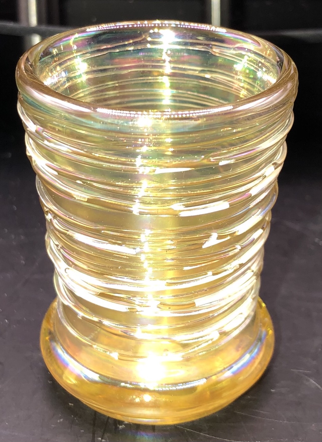 #28 - Terry Crider Mini Vase- Amber with glass threading