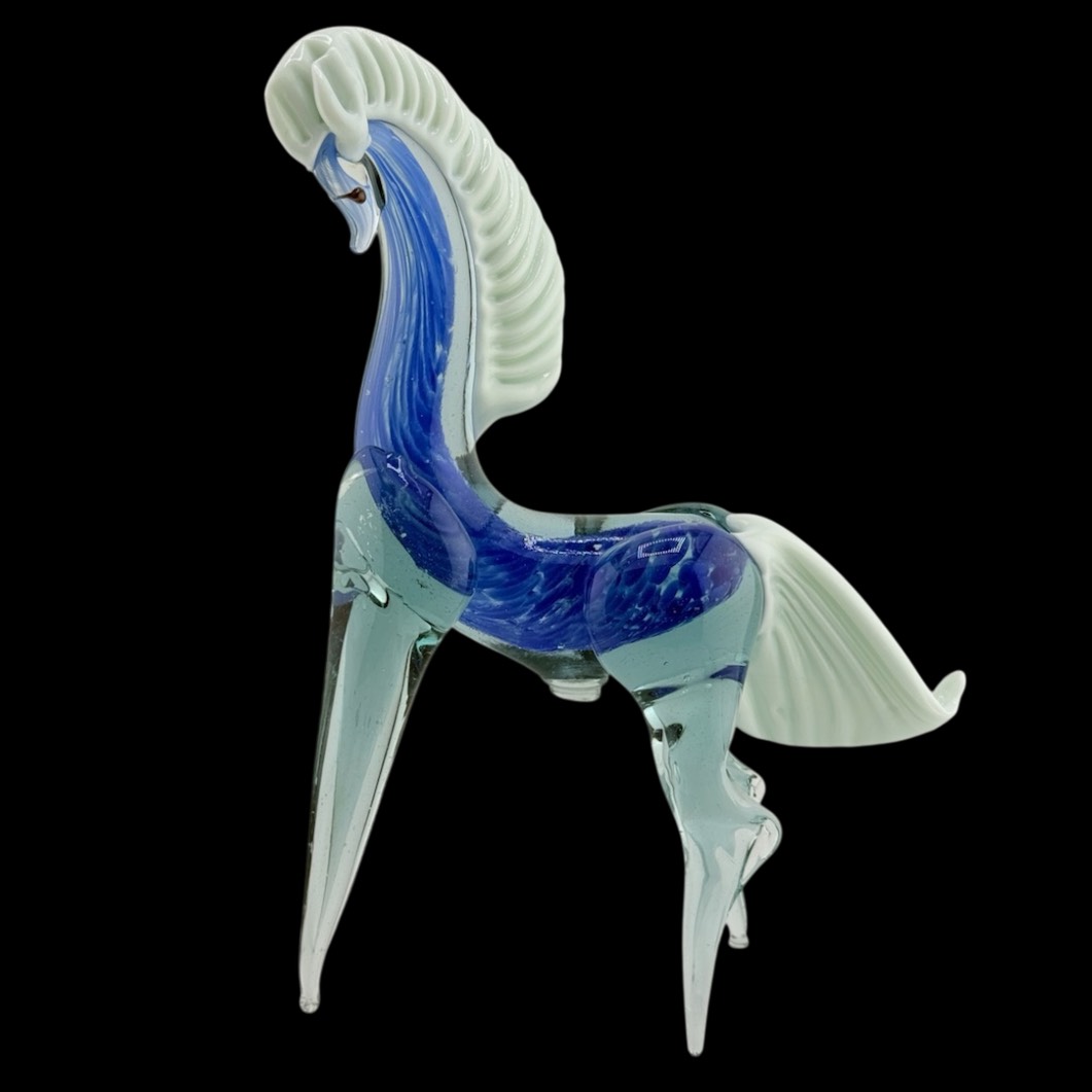 Mexican Art Glass Blue Horse Figurine 9 ½ X 5 X 2 ¼”