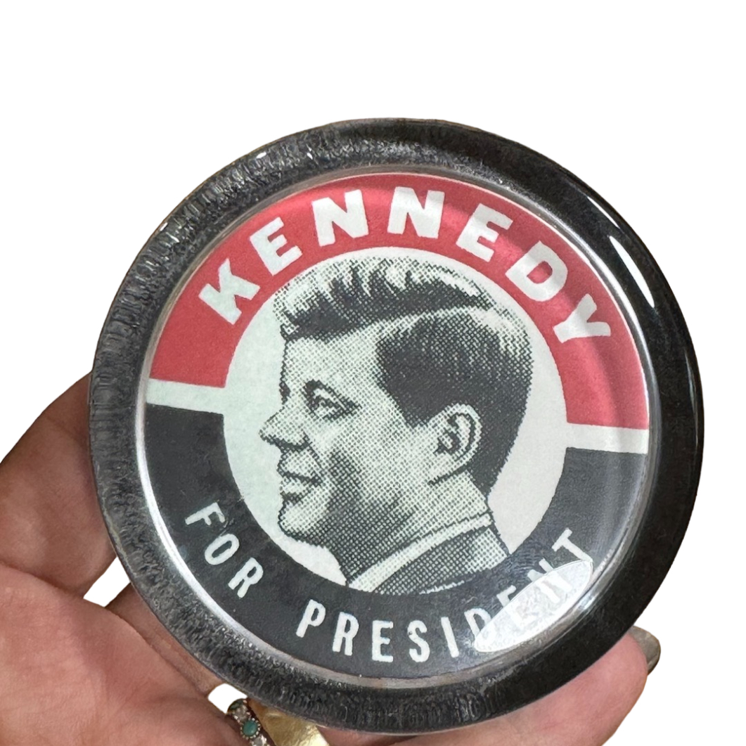 Vintage Kennedy for President John F Kennedy JFK Glass Campaign Paperweight